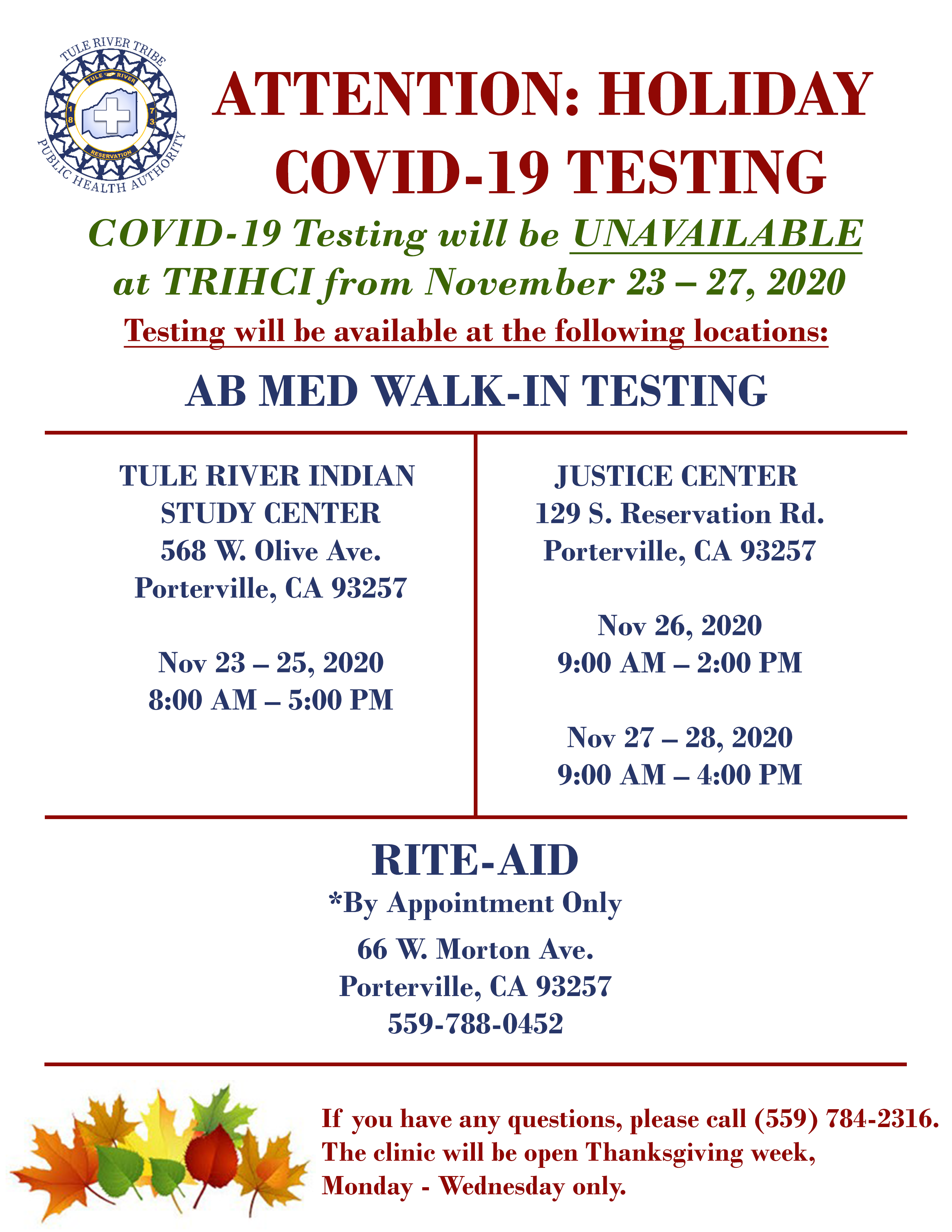 Thanksgiving Testing Flyer Final – Tule River Indian Health Center, Inc.